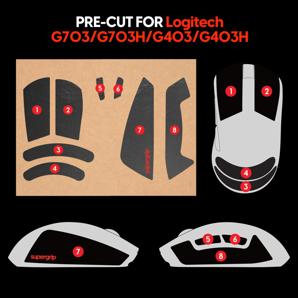 Pulsar Supergrip Grip Tape for Logitech G403 / G603 / G703 and Teevolu ...